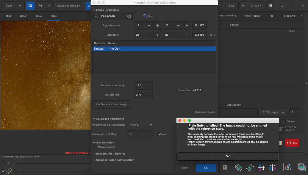 Plate Solving failed with Photometric Colour Calibration - Siril ...