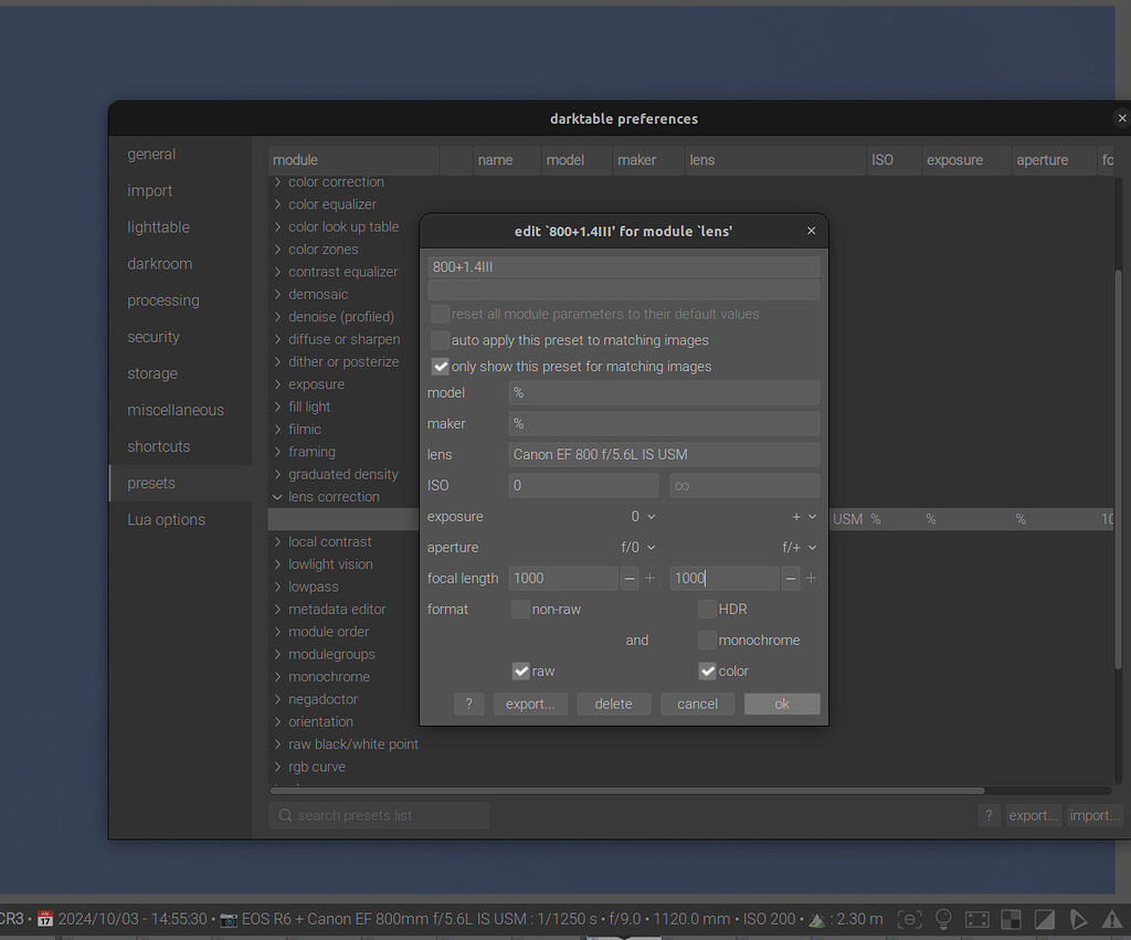 darktable preset focal length more than 1000mm? - darktable - discuss.pixls.us