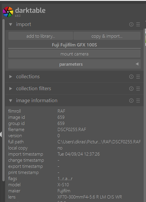 darktable displays my fujifilm x-s10 as GFX 100S - darktable - discuss.pixls.us