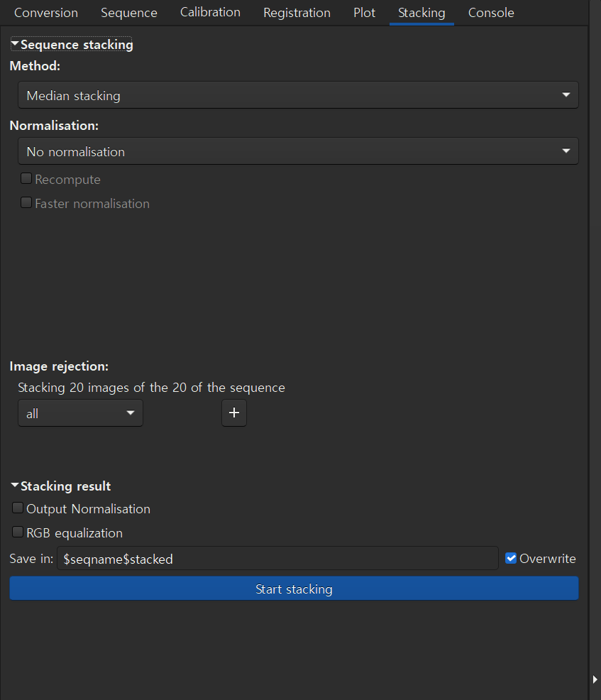 I tried to stack my darks and stacking fails with "sequence doesn't have registration info ...