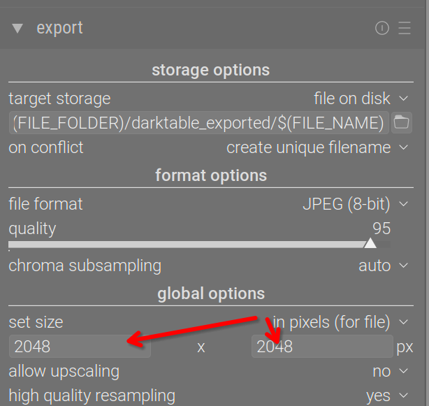 [SOLVED] Missing options in export module - darktable - discuss.pixls.us